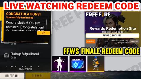 FFWS LIVE WATCHING REWARDS FFWS REDEEM CODE REWARDS FREE FIRE