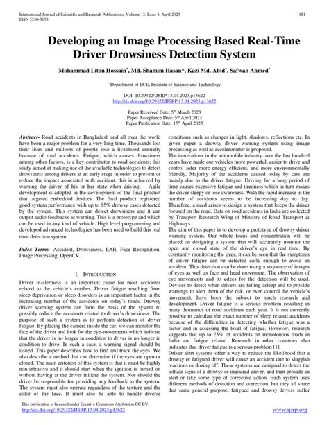 pdf developing an image processing based real time driver drowsiness detection system