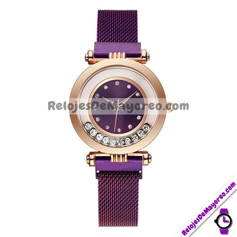 Reloj Morado Extensible mesh imán caratula diamantes sueltos R3075