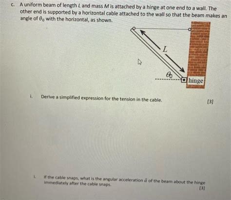 C A Uniform Beam Of Length L And Mass M Is Attached By A Hinge At One