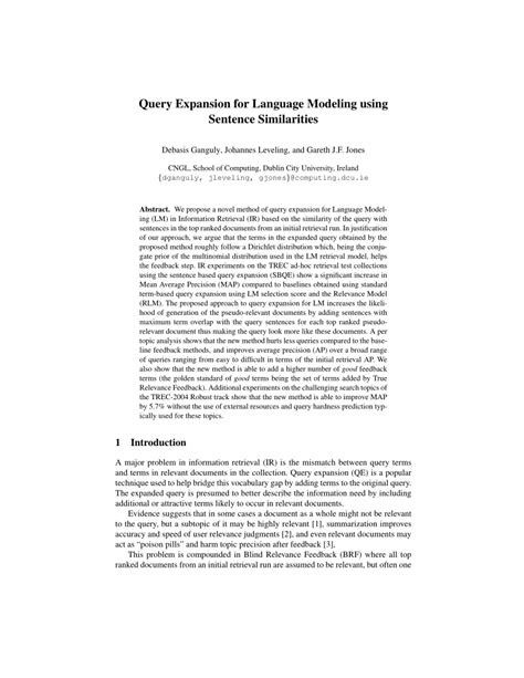 pdf query expansion for language modeling using sentence similarities