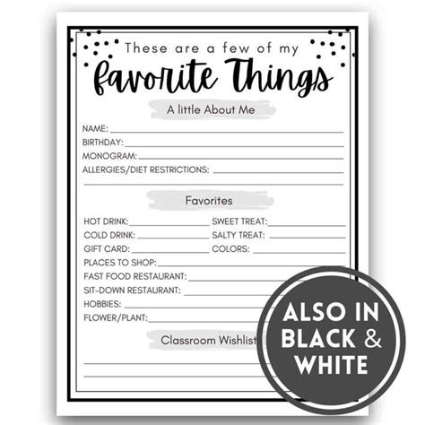 Free Printable Teacher Favorite Things Mindymakes Teacher Favorite