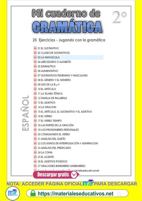 Cuaderno 25 Ejercicios de Gramática Español 2 Primaria Archivos