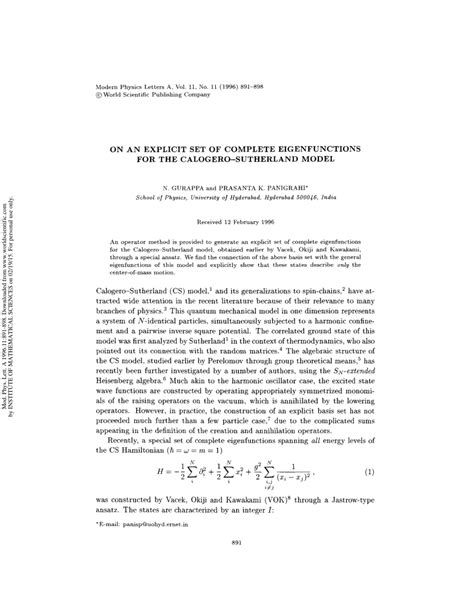 pdf an operator method to generate an explicit set of complete eigenfunctions of the calogero