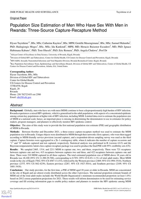 pdf population size estimation of men who have sex with men in rwanda three source capture