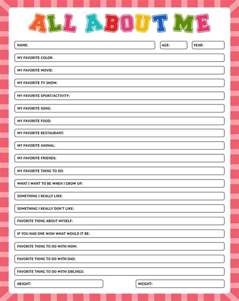 All About Me Worksheets And Templates 50 Free PDF Printables