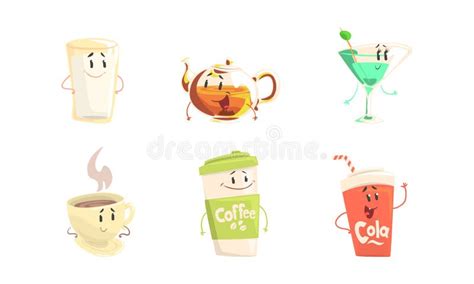 Personajes De Dibujos Animados Sobre El Conjunto De Bebidas Divertidas