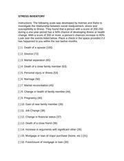 Holmes Rahe Inventory STRESS INVENTORY Instructions The Following