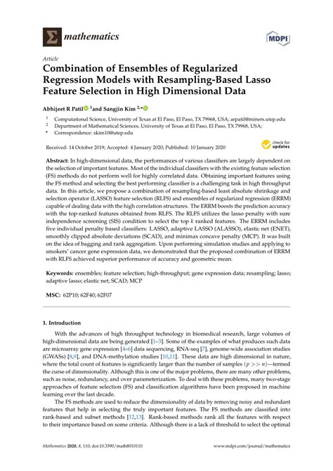 pdf combination of ensembles of regularized regression models with resampling based lasso