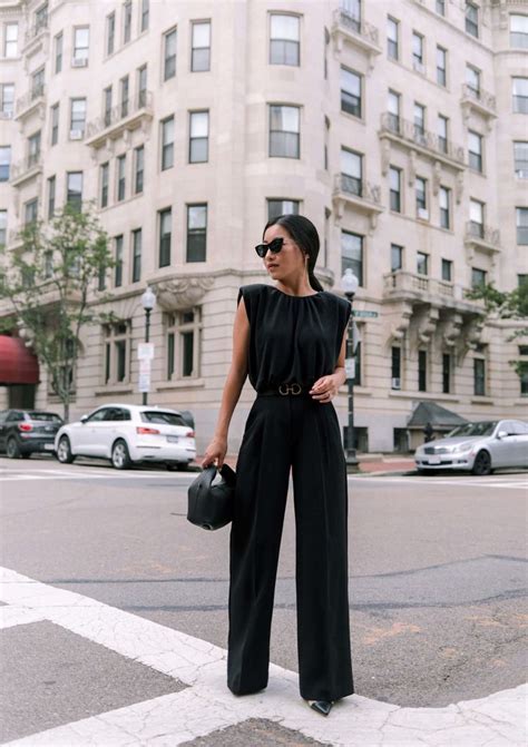 Monochromatic Work Outfit Petite Black Wide Leg Trouser Pants In 2022
