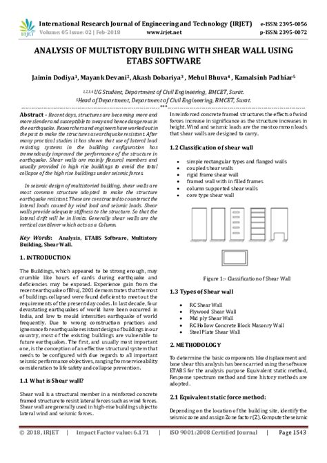 pdf analysis of multistory building with shear wall using etabs software irjet journal