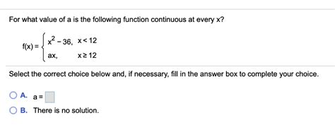 solved for what value of a is the following function