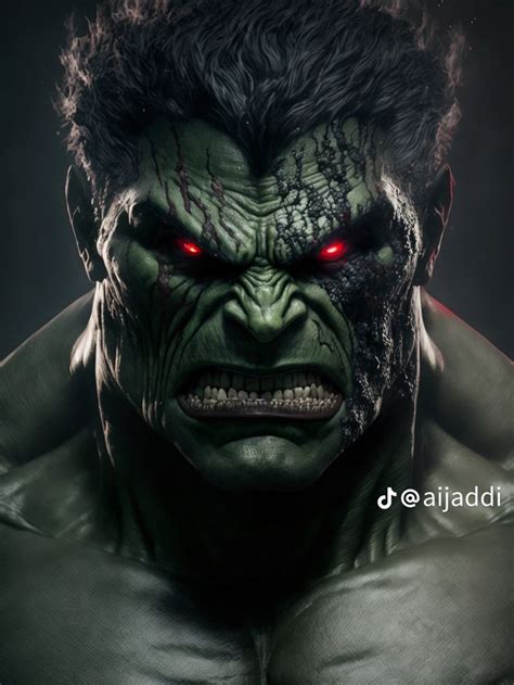 The Incredible Hulk From Avengers Movie With Red Eyes And Dark Hair On