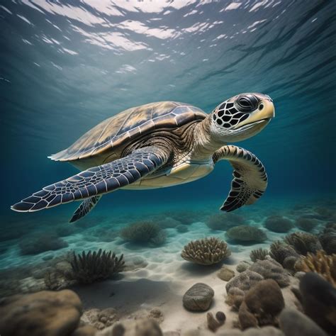 Premium Photo A Sea Turtle Gliding Through The Crystal Clear Waters