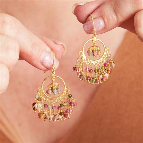 Tourmaline Beaded Hoop Drop Earrings By Rochejewels
