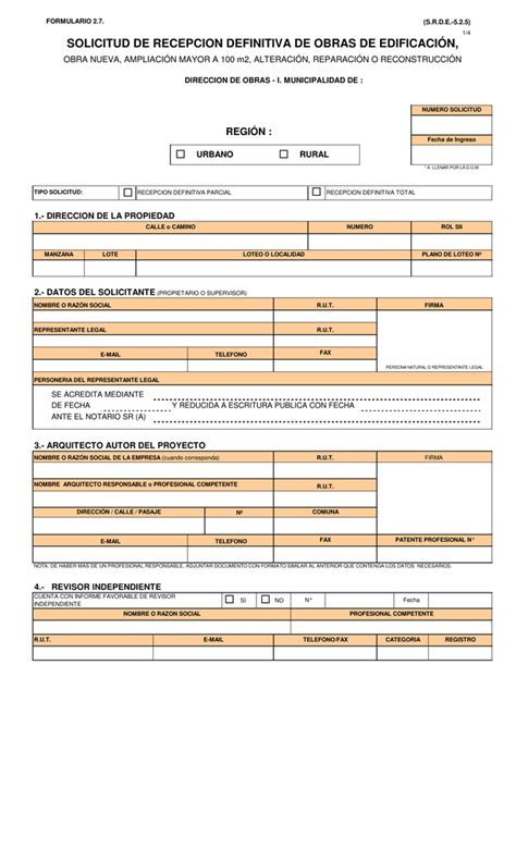 SOLICITUD DE RECEPCION DEFINITIVA DE OBRAS DE