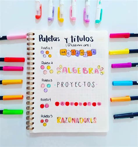 Paletas de color y títulos Libreta de apuntes Titulos bonitos para