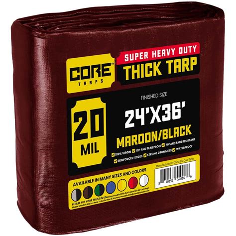 CORE TARPS 24 Ft X 36 Ft Maroon 20 Mil Heavy Duty Polyethylene Tarp