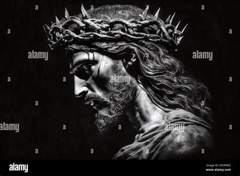 Jesucristo Con La Corona De Espinas De Perfil Sobre Fondo Negro
