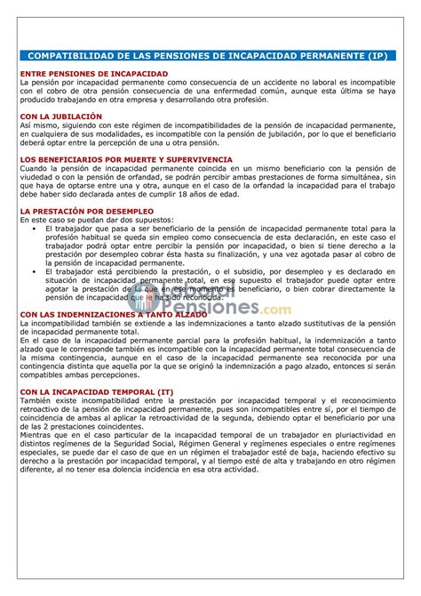 COMPATIBILIDAD DE LAS PENSIONES DE INCAPACIDAD PERMANENTE IP