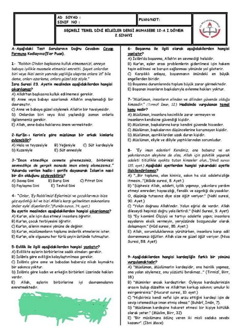 Arkada Lar S N F Temel Dini Bilgiler D Nem Yaz L S Nav Nda