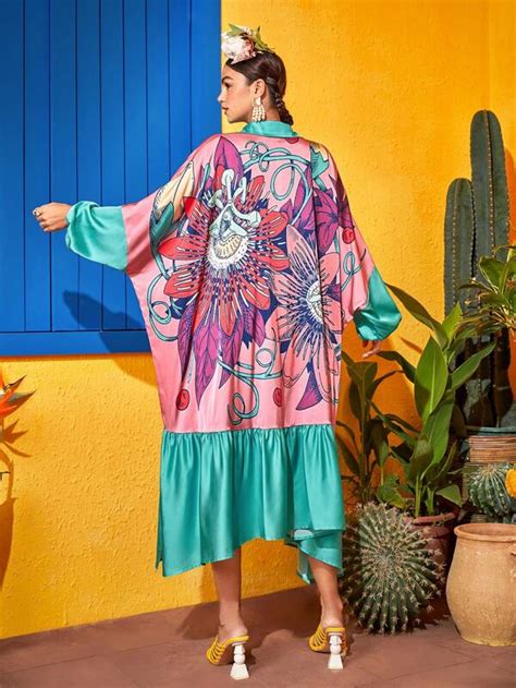 Frida Kahlo X SHEIN X Designer Vestido Smock Con Estampado Floral De