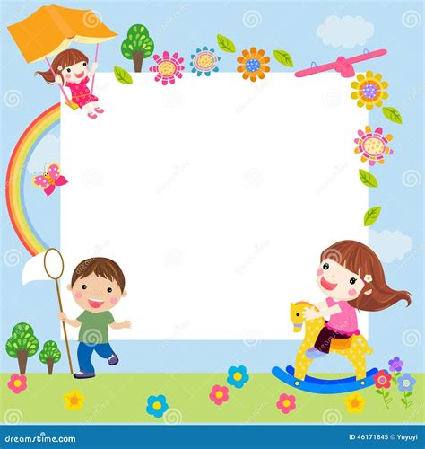 Gelukkig Kinderen En Kader Vector Illustratie Illustration Of Tekening