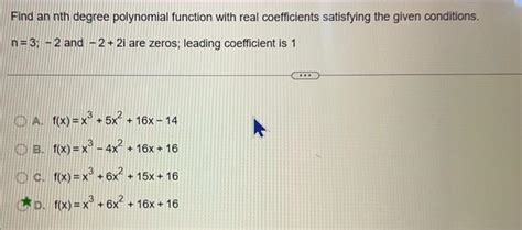 solved find an nth degree polynomial function with real