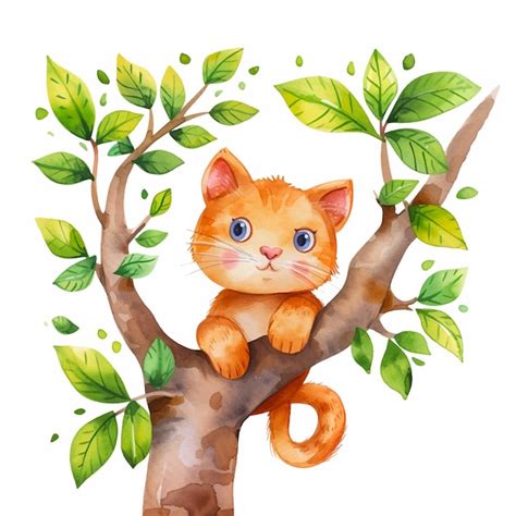 Pintura de um gato em uma árvore vetor Premium gerado IA