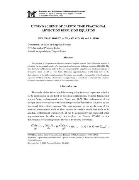 pdf upwind scheme of caputo time fractional advection diffusion equation