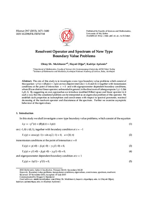 pdf resolvent operator and spectrum of new type boundary value problems oktay mukhtarov