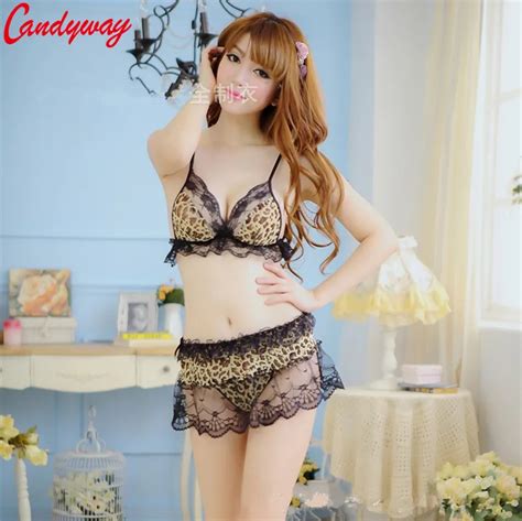 Sexy Black Lace Leopard Lingerie Set Bra Underpants Halter Design