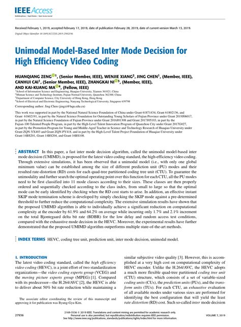 pdf unimodal model based inter mode decision for high efficiency video coding