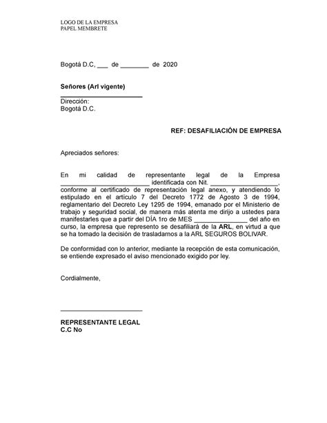 Modelo De Carta Para Desafiliacion Eps Image To U
