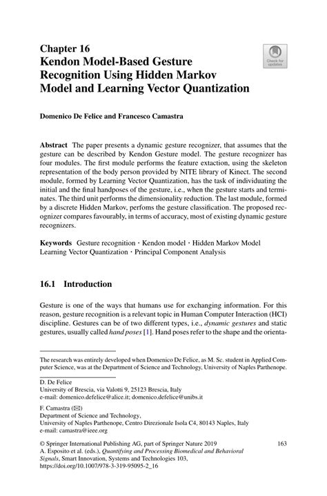 pdf kendon model based gesture recognition using hidden markov model and learning vector