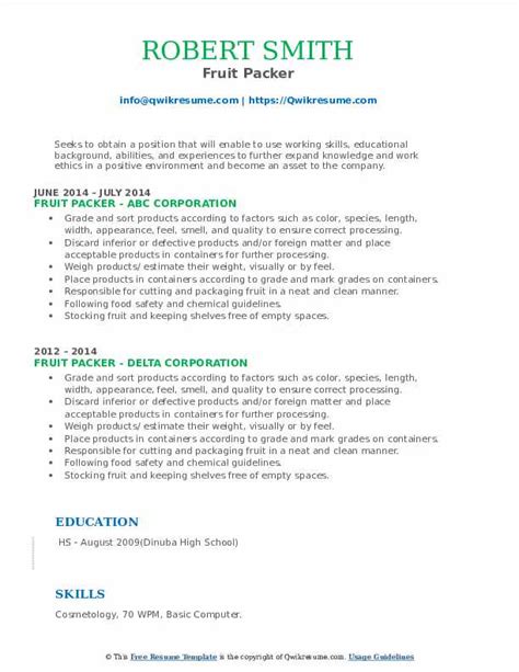 Fruit Packer Resume Samples QwikResume