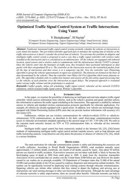 optimized traffic signal control system at traffic intersections using vanet pdf