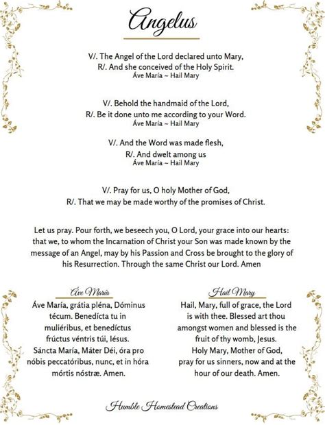 Catholic Angelus Prayer Etsy