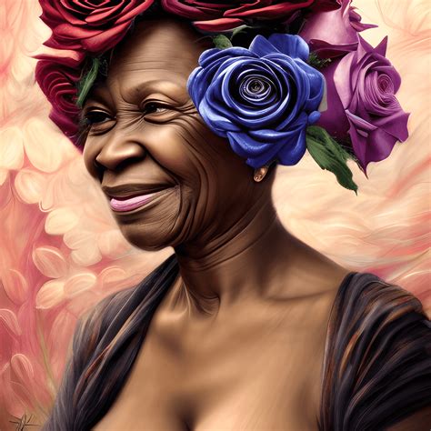 Old Wrinkled Black Woman With Roses Creative Fabrica