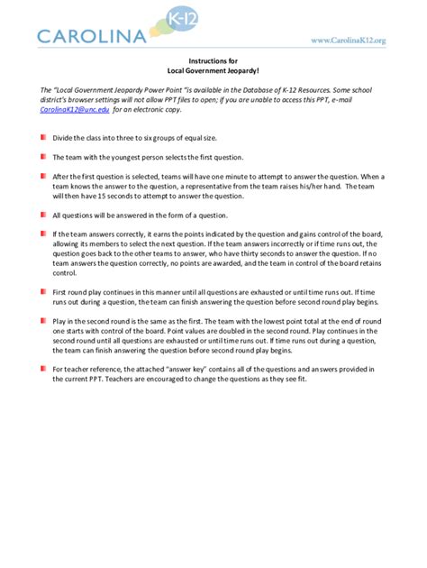 Fillable Online K12database Unc Local Government Jeopardy Jeopardy