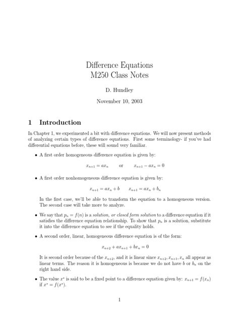 difference equations m250 class notes d hundley november 10 2003 pdf recurrence relation