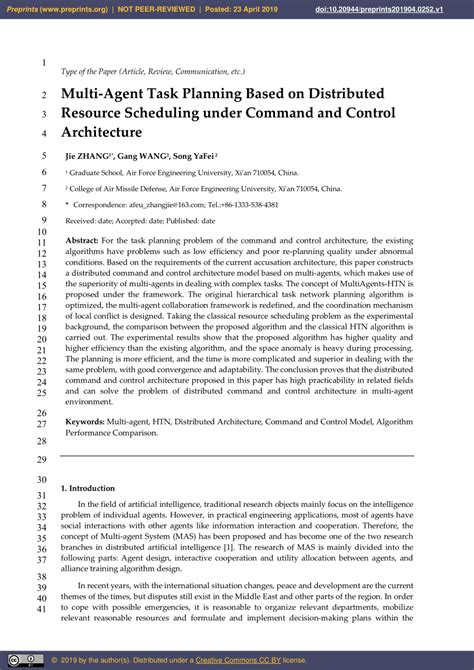 pdf multi agent task planning based on distributed resource scheduling under command and