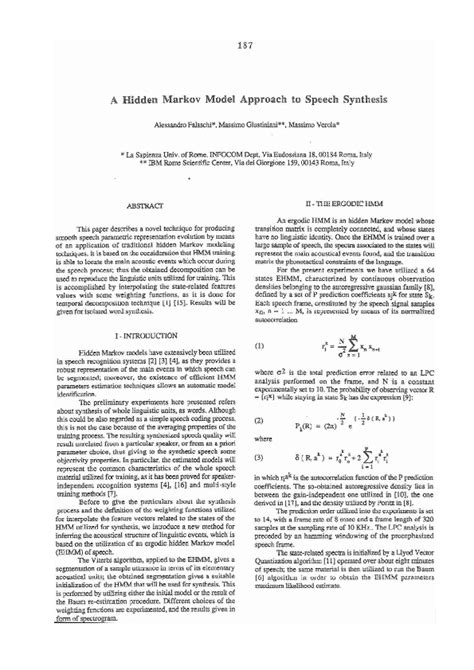 pdf a hidden markov model approach to speech synthesis massimo verola