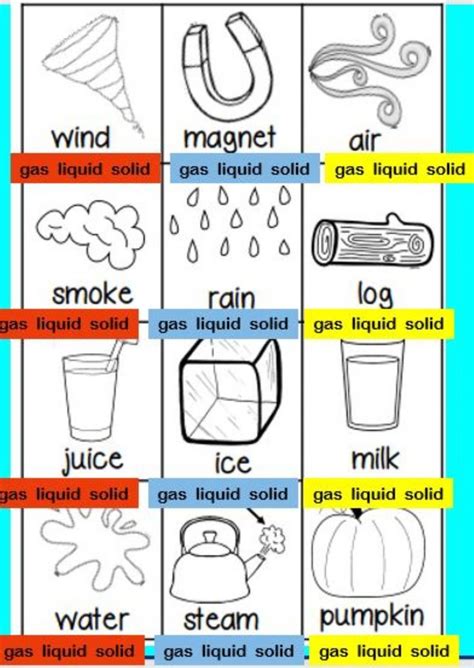 Solid Liquid Gas Worksheet Solid Liquid Gas Science Worksheets