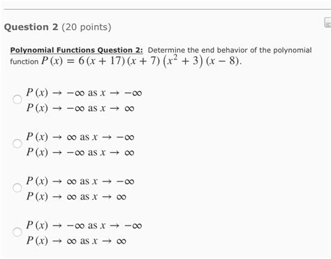 solved question 2 20 points polynomial functions question