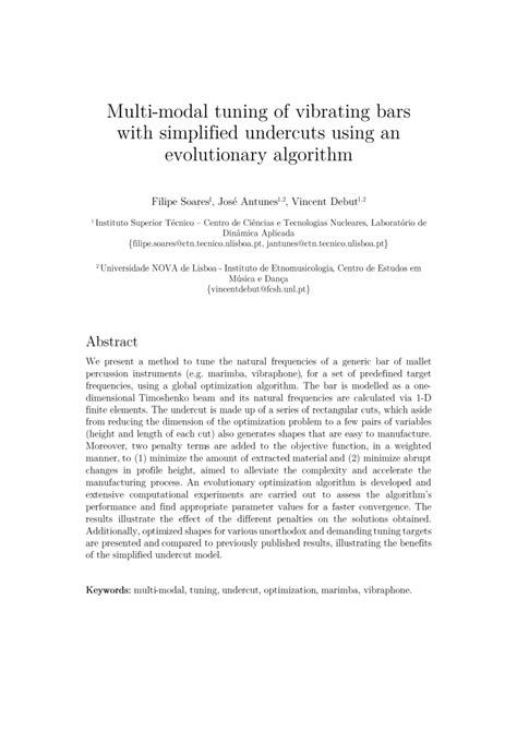 pdf multi modal tuning of vibrating bars with simplified undercuts using an evolutionary