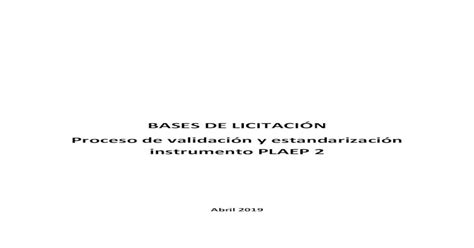 BASES DE LICITACIÓN Proceso de validación y estandarización