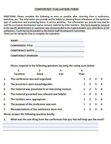 10 Conference Evaluation Form Templates In PDF DOC Free Premium
