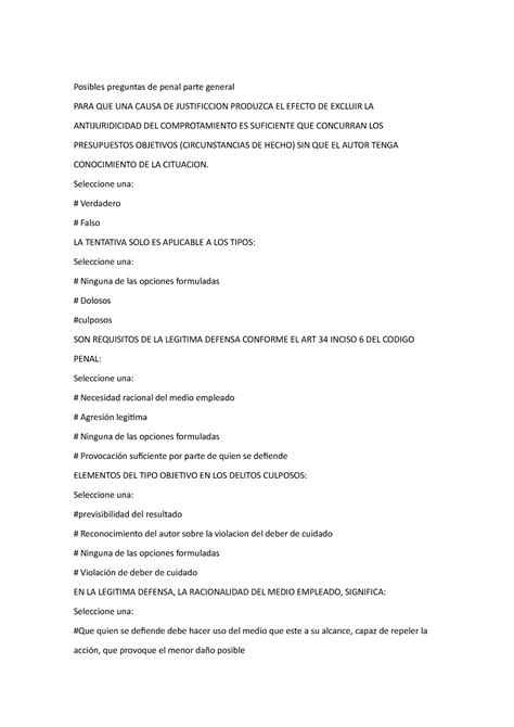 Preguntas De Penal Parte General Alexis Posibles Preguntas De Penal