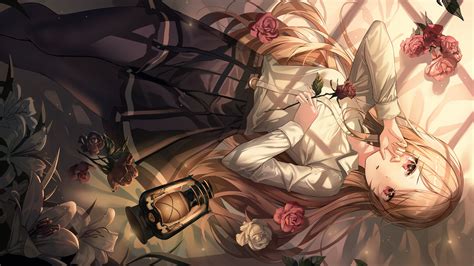 Fondos De Pantalla Chicas Anime Rosa Linterna Flores Rubia Ojos